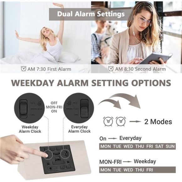 Accents | Wooden Digital Alarm Clock100 Dimmer2 Alarm Settings Weekdayeveryday Mode | Poshmark
